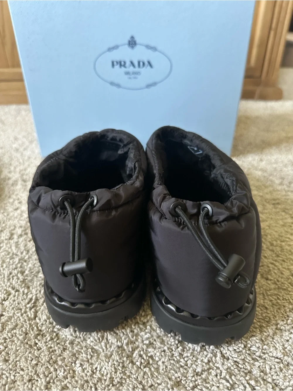 Prada | Shoes | New In Box Prada Renylon Piuma Puffer Shoes Black ...